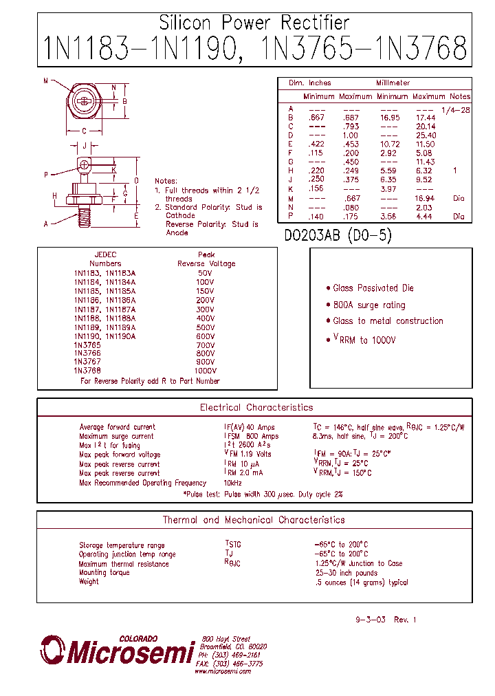 1N1188A_137639.PDF Datasheet Download --- IC-ON-LINE
