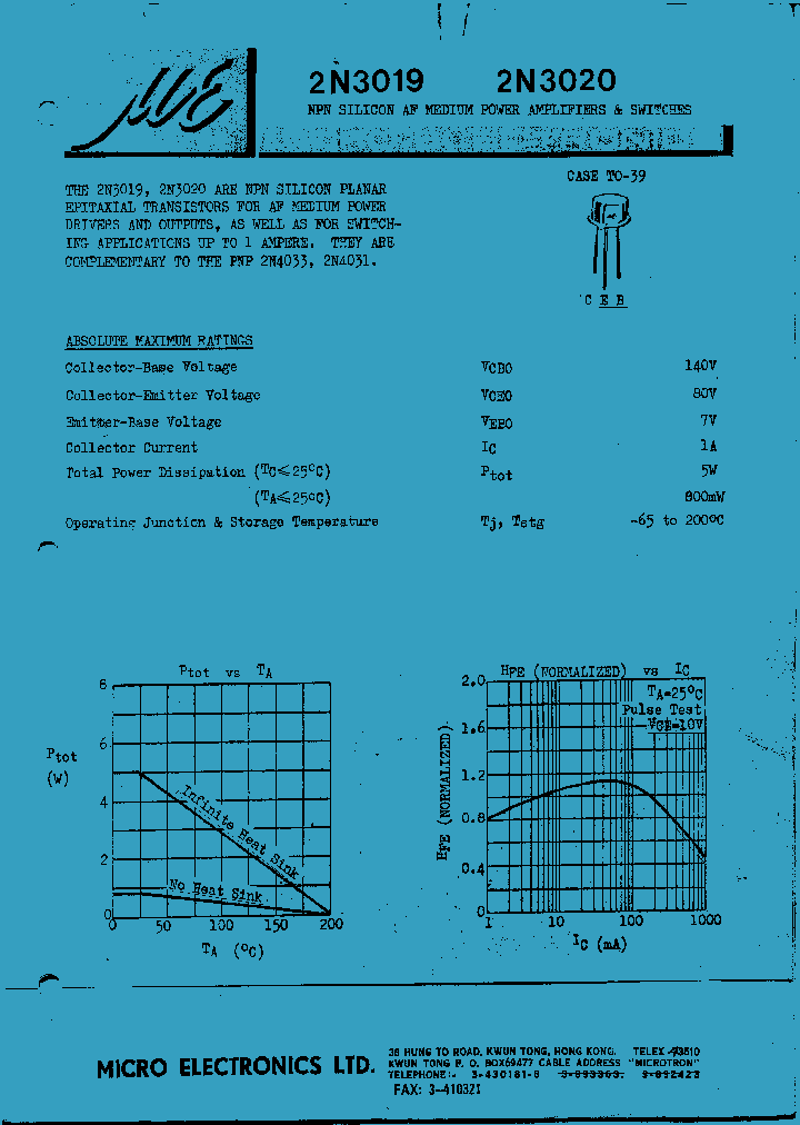 2N3020_194171.PDF Datasheet Download --- IC-ON-LINE