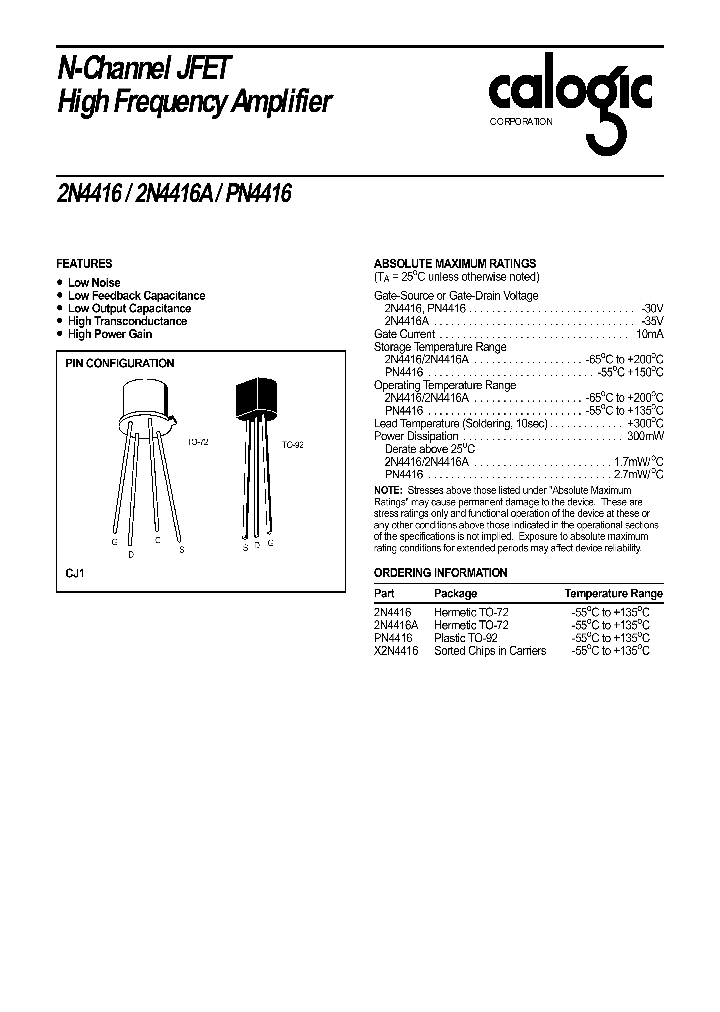 2N4416_180499.PDF Datasheet Download --- IC-ON-LINE