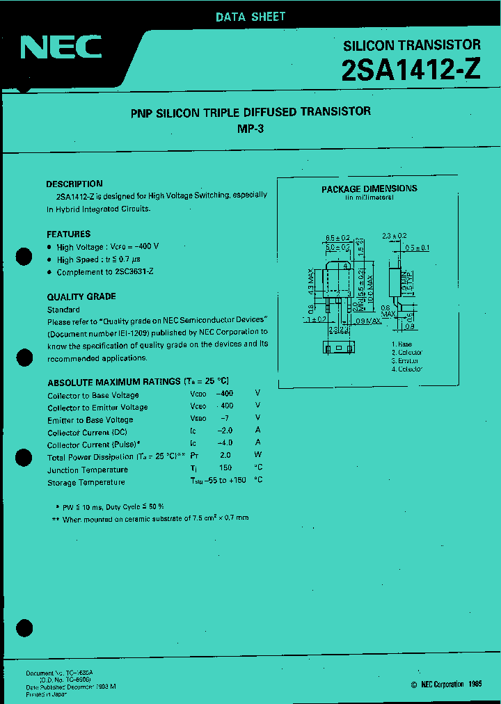 2SA1412_193964.PDF Datasheet Download --- IC-ON-LINE