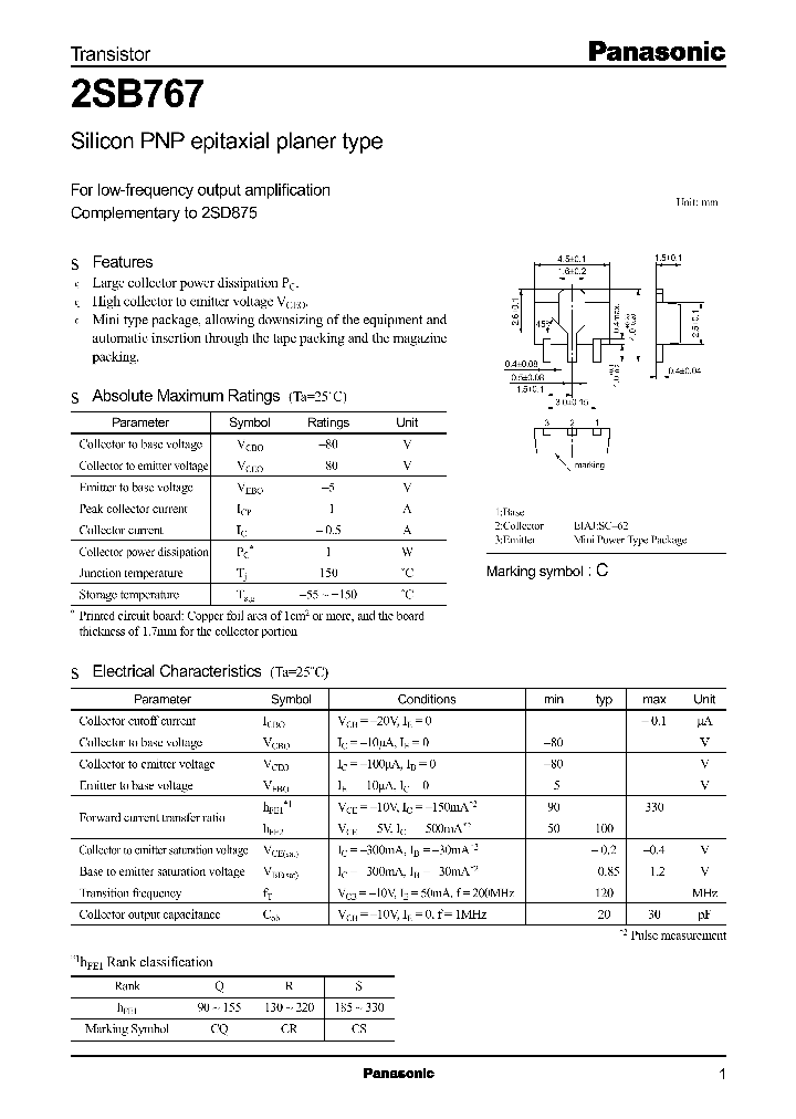 2SB767_6913.PDF Datasheet Download --- IC-ON-LINE