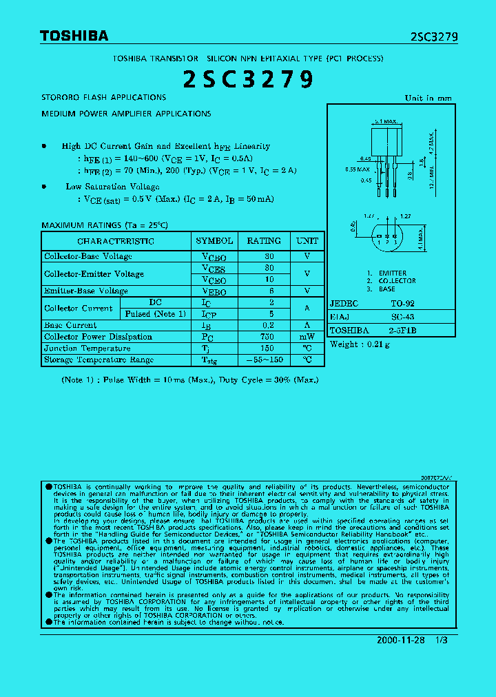 2SC3279_182158.PDF Datasheet Download --- IC-ON-LINE