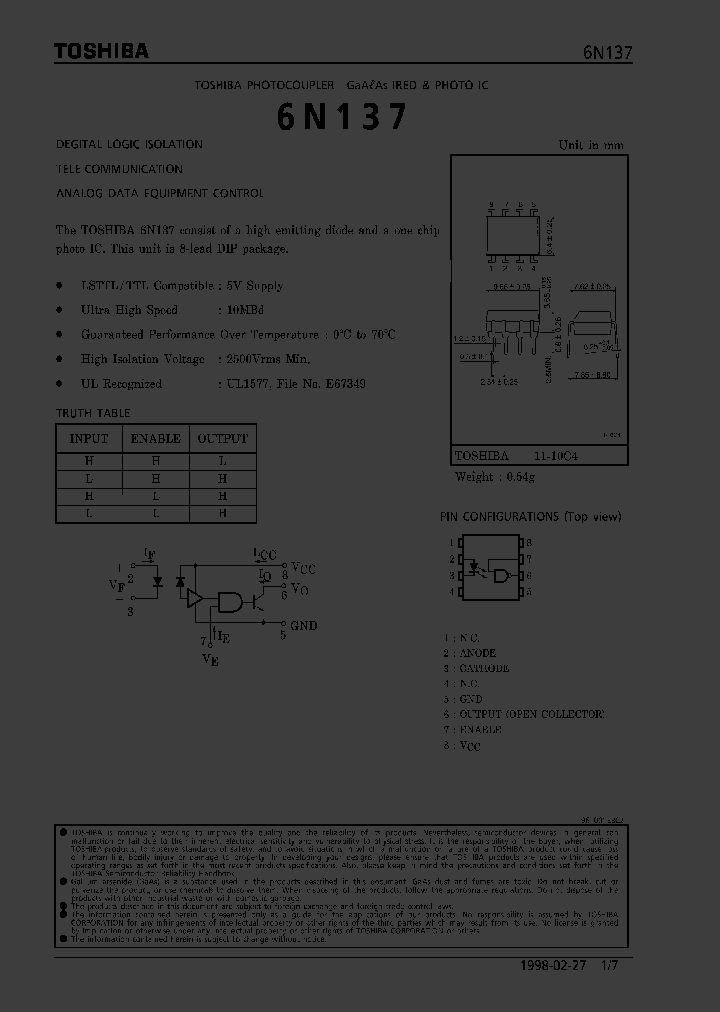 6N137_78749.PDF Datasheet Download --- IC-ON-LINE