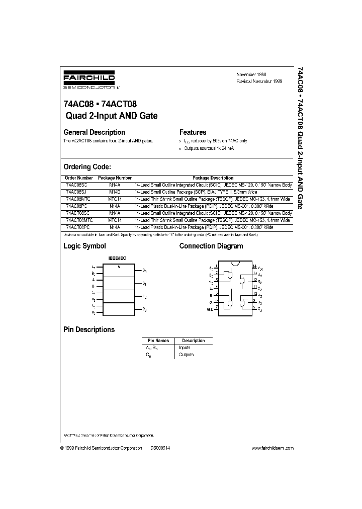 74AC08MTC_8724.PDF Datasheet Download --- IC-ON-LINE