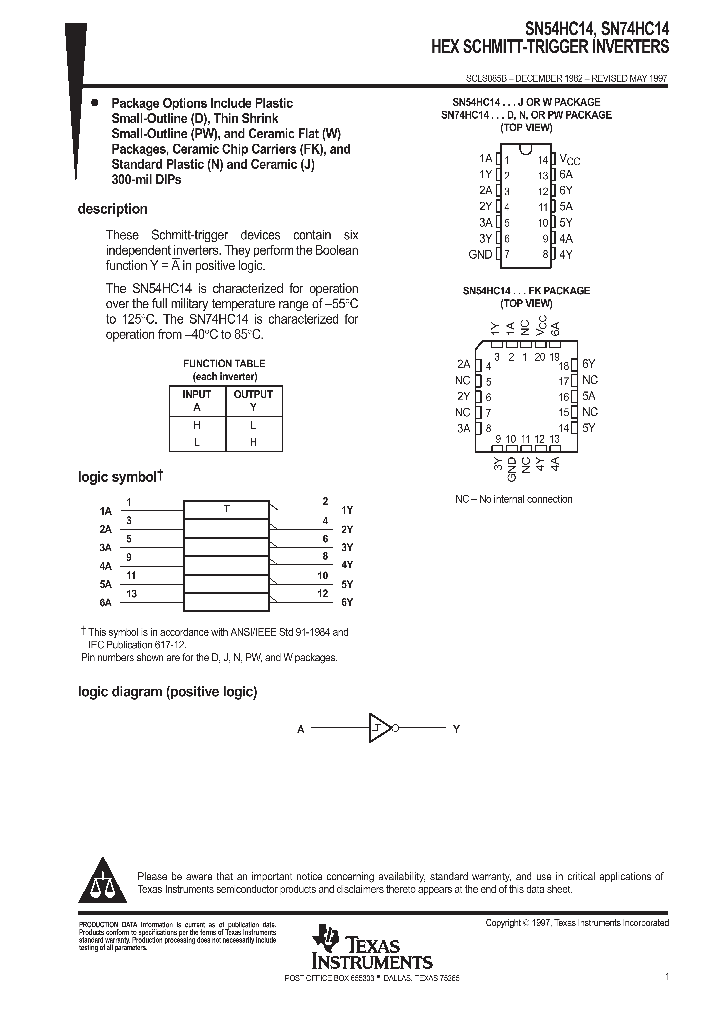 SN74HC14D_3547.PDF Datasheet Download --- IC-ON-LINE