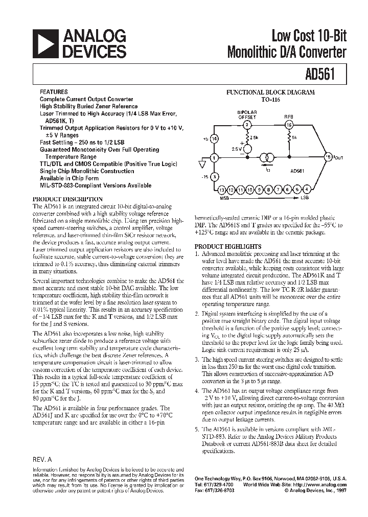 AD561_39230.PDF Datasheet Download --- IC-ON-LINE