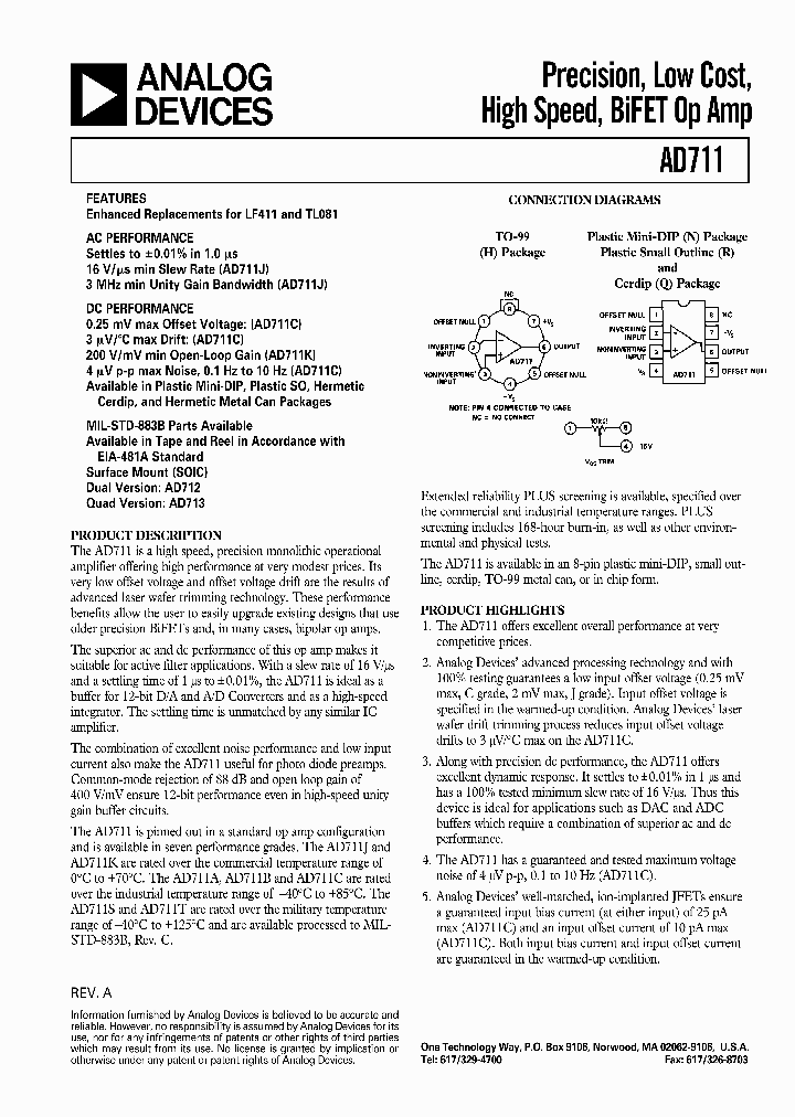 AD711_20767.PDF Datasheet Download --- IC-ON-LINE