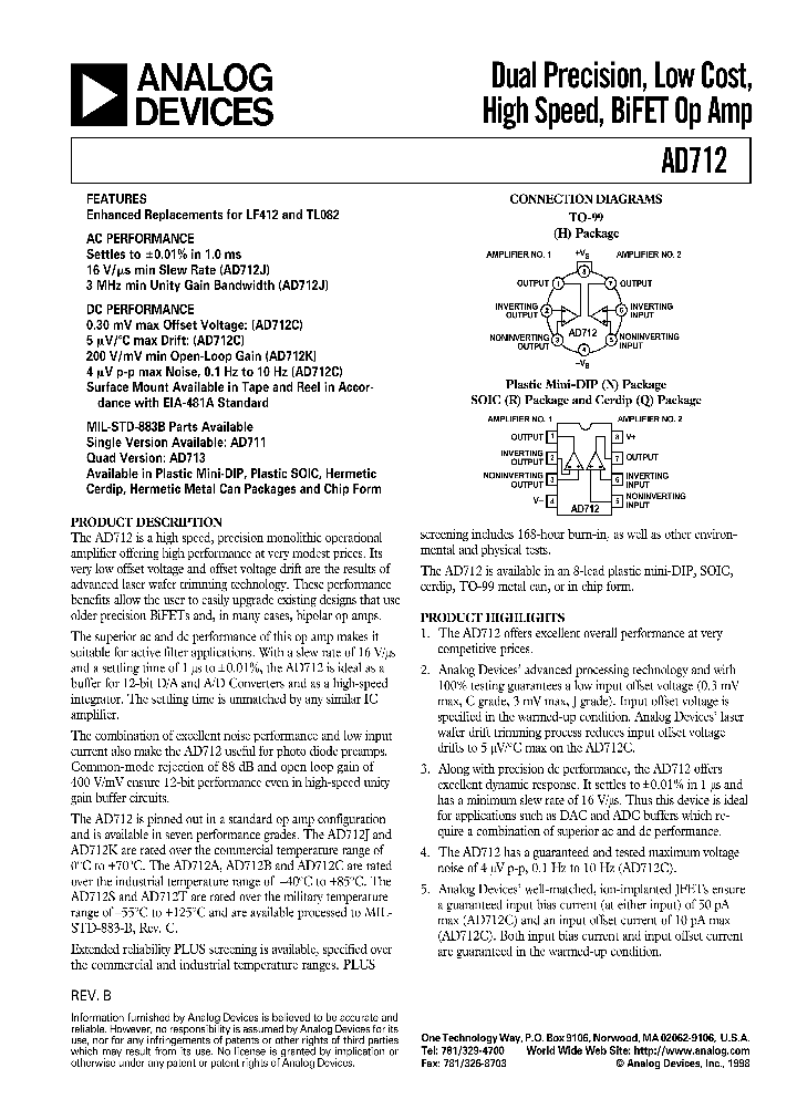 AD712_20827.PDF Datasheet Download --- IC-ON-LINE