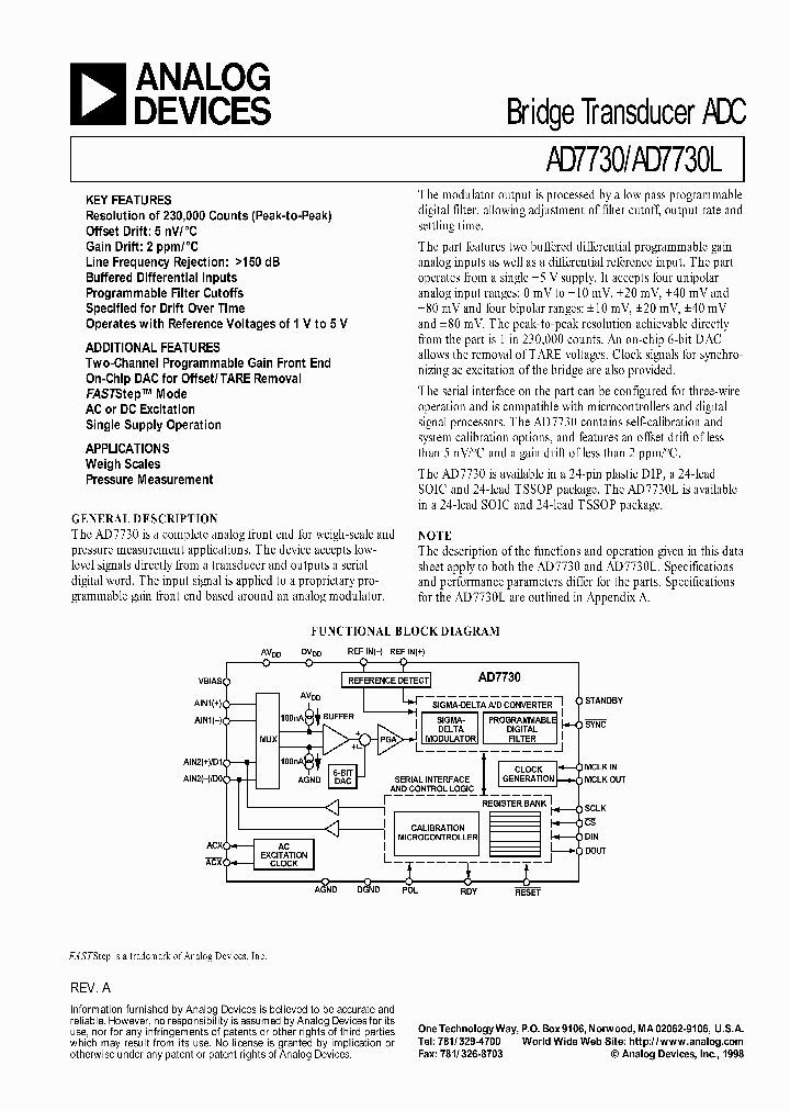 AD7730_182274.PDF Datasheet Download --- IC-ON-LINE