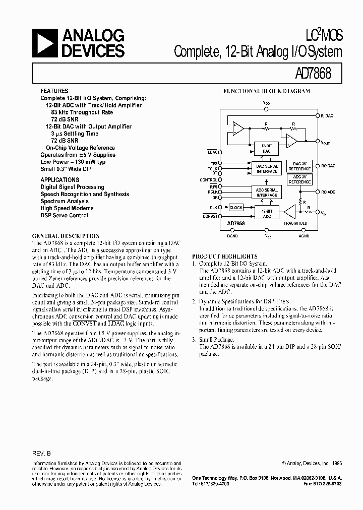 Ad7868 91864 Pdf Datasheet Download Ic On Line