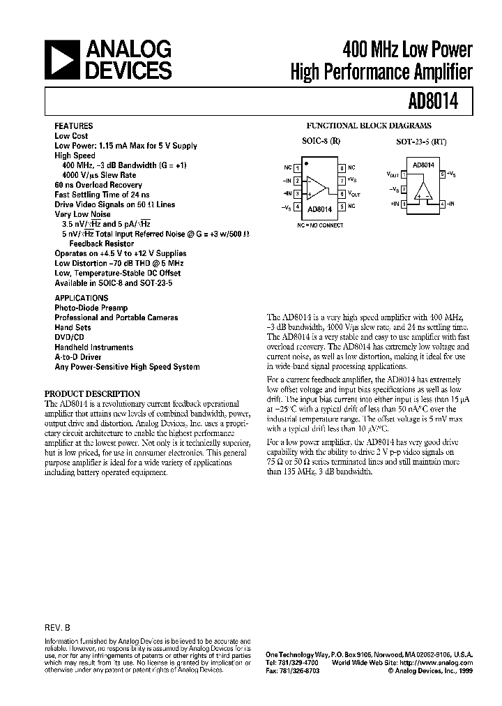 AD8014_21012.PDF Datasheet Download --- IC-ON-LINE