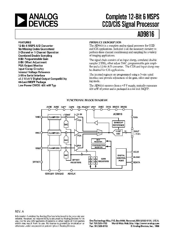 AD9816_164300.PDF Datasheet Download --- IC-ON-LINE