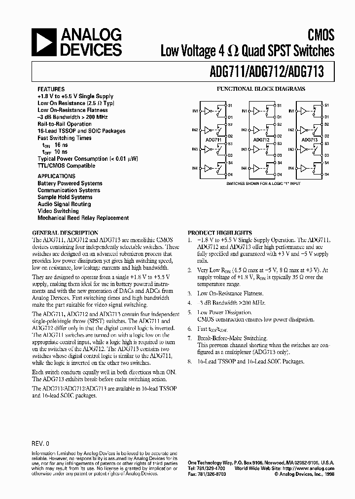 ADG711_79262.PDF Datasheet Download --- IC-ON-LINE