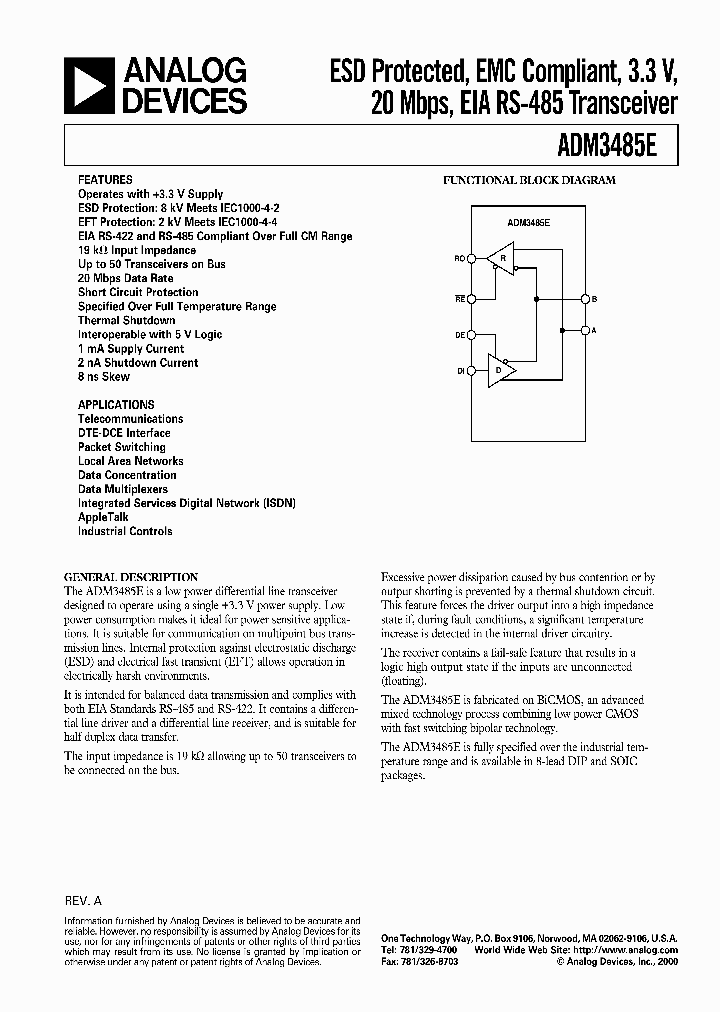 ADM3485E_9784.PDF Datasheet Download --- IC-ON-LINE