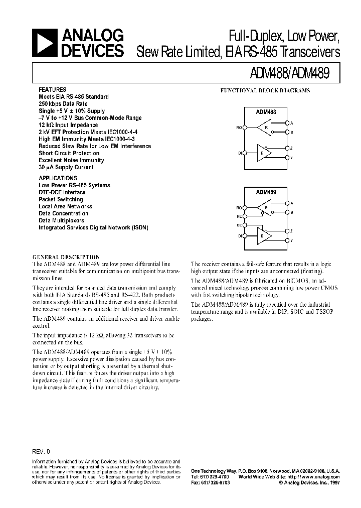 ADM488_9800.PDF Datasheet Download --- IC-ON-LINE