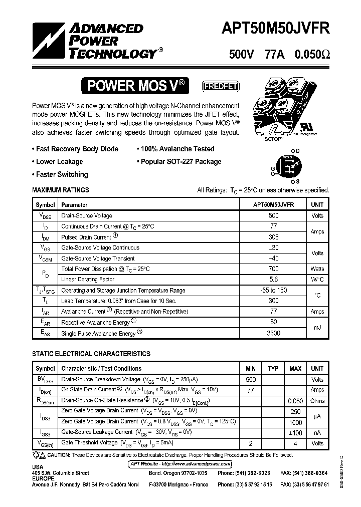 APT50M50JVFR_42307.PDF Datasheet Download --- IC-ON-LINE