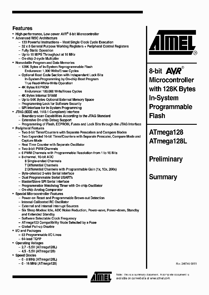 ATMEGA128_144716.PDF Datasheet Download --- IC-ON-LINE