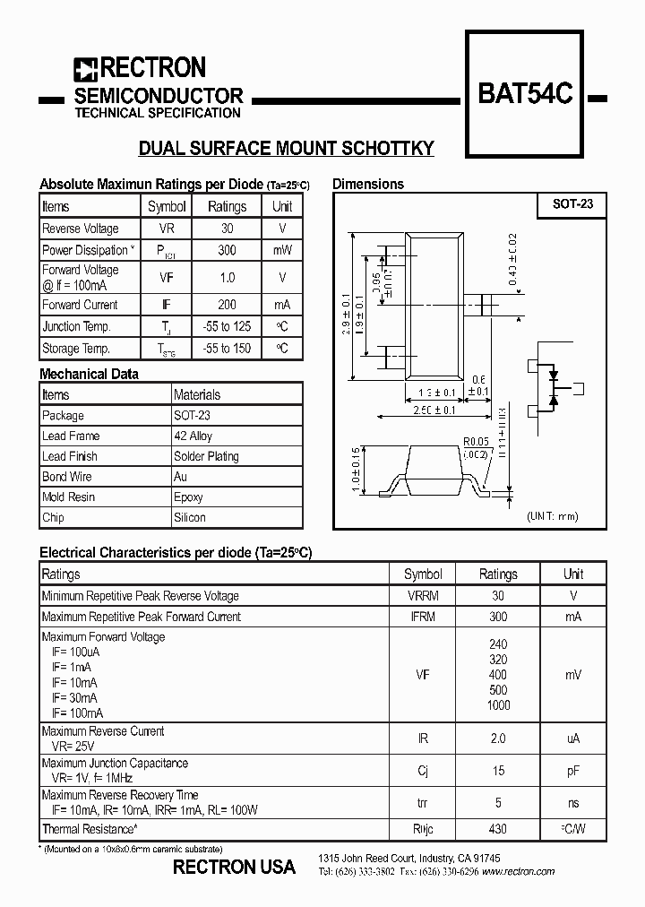 BAT54C_3529.PDF Datasheet Download --- IC-ON-LINE