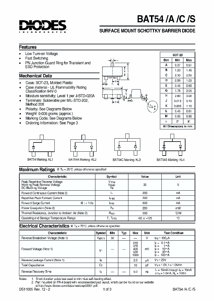 BAT54C-7_3530.PDF Datasheet Download --- IC-ON-LINE