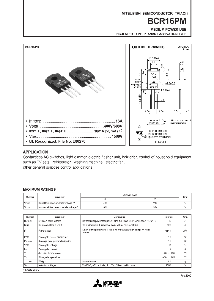 BCR16PM_190118.PDF Datasheet Download --- IC-ON-LINE