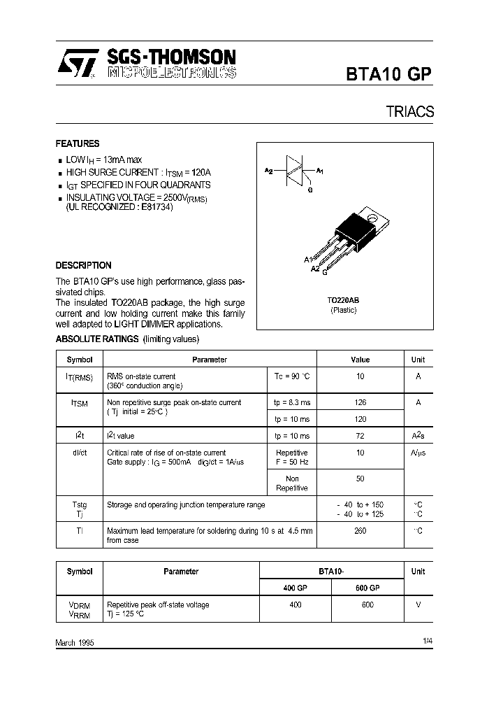 BTA10_72732.PDF Datasheet Download --- IC-ON-LINE