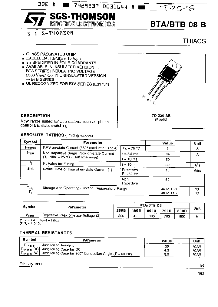 BTB08-200B_43714.PDF Datasheet Download --- IC-ON-LINE