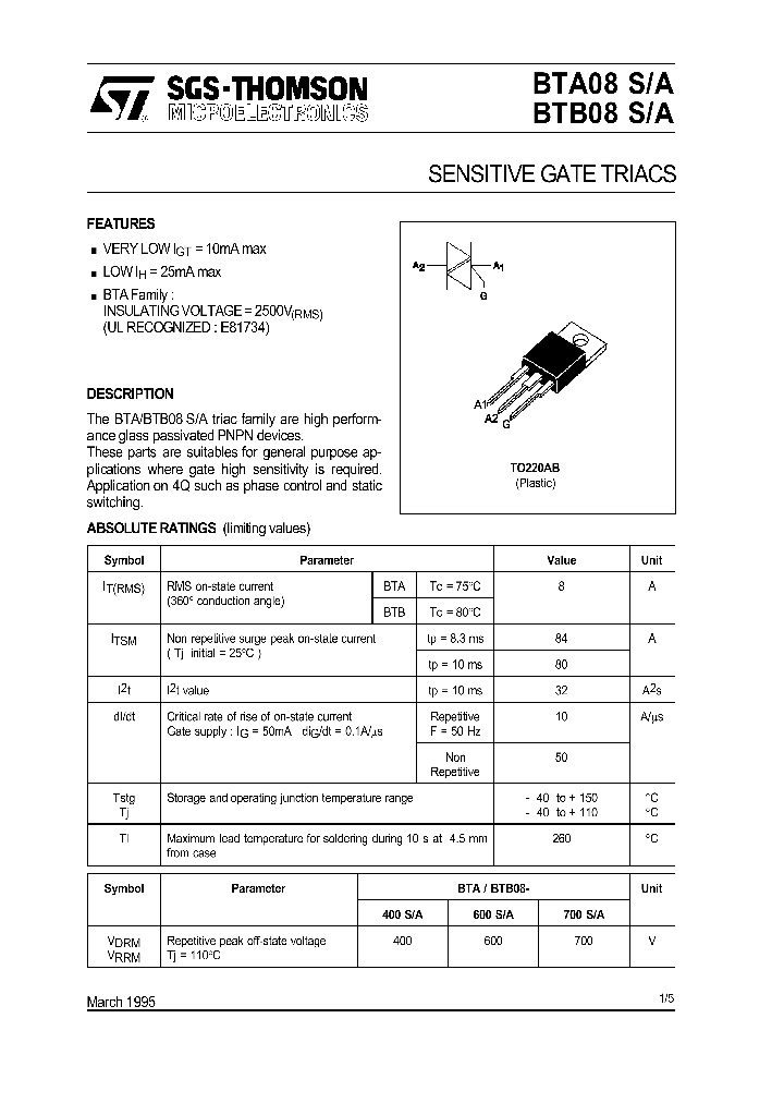 BTB08-400A_43715.PDF Datasheet Download --- IC-ON-LINE