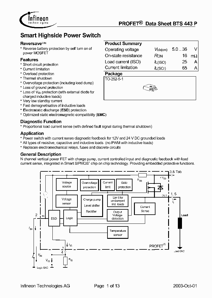 BTS443P_165112.PDF Datasheet Download --- IC-ON-LINE