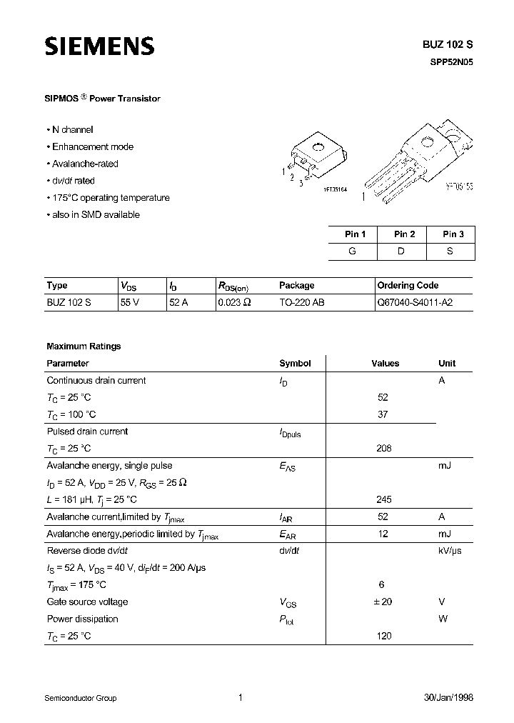 BUZ102S_110984.PDF Datasheet Download --- IC-ON-LINE