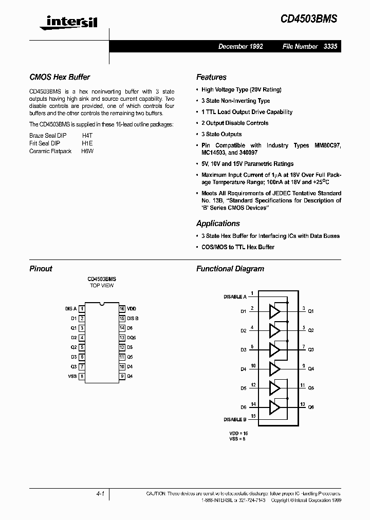 CD4503BMS_79407.PDF Datasheet Download --- IC-ON-LINE
