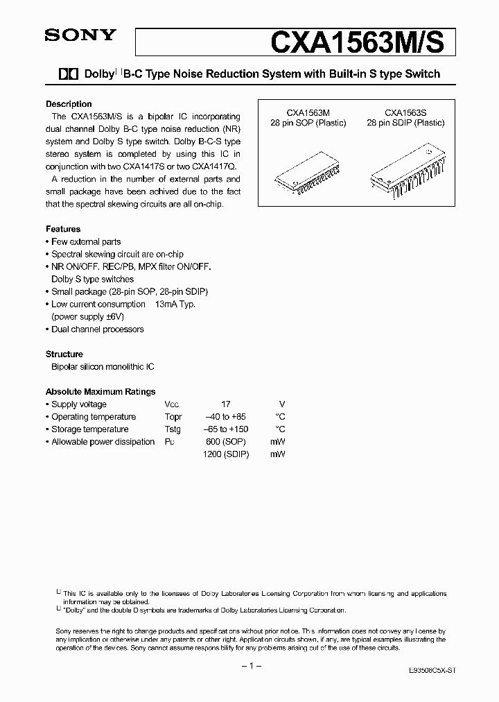 CXA1563M_23497.PDF Datasheet Download --- IC-ON-LINE