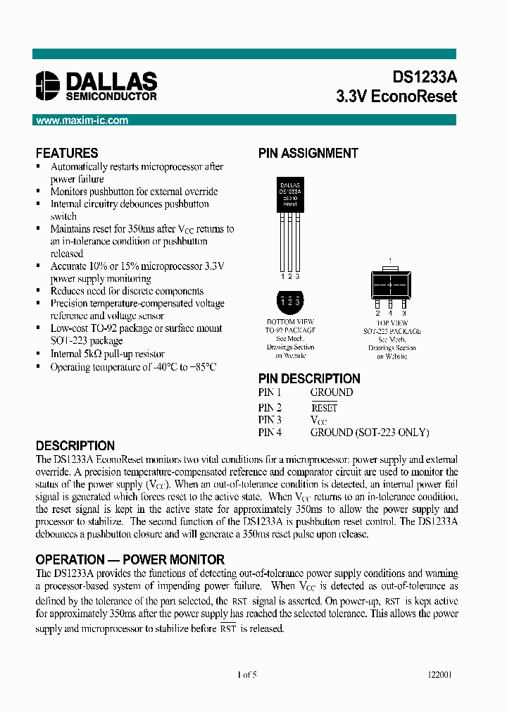 DS1233A_118024.PDF Datasheet Download --- IC-ON-LINE
