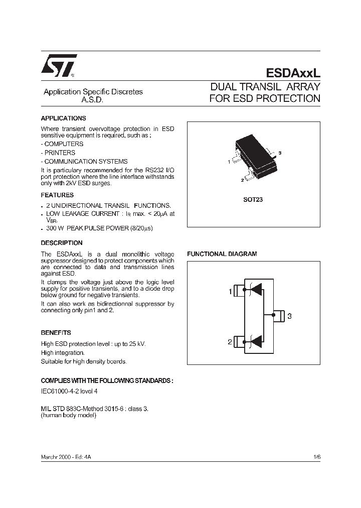 ESDA6V1L_24176.PDF Datasheet Download --- IC-ON-LINE