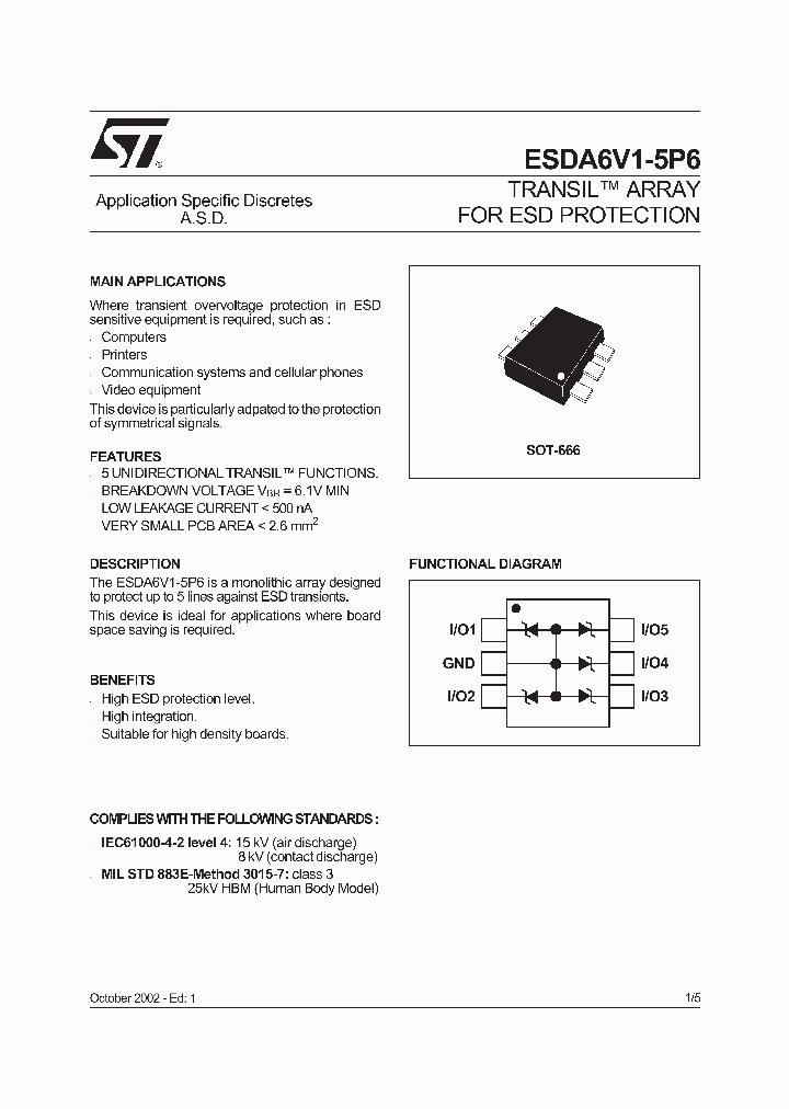 ESDA6V1-5P6_24172.PDF Datasheet Download --- IC-ON-LINE