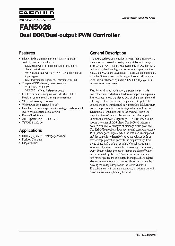 FAN5026_104718.PDF Datasheet Download --- IC-ON-LINE