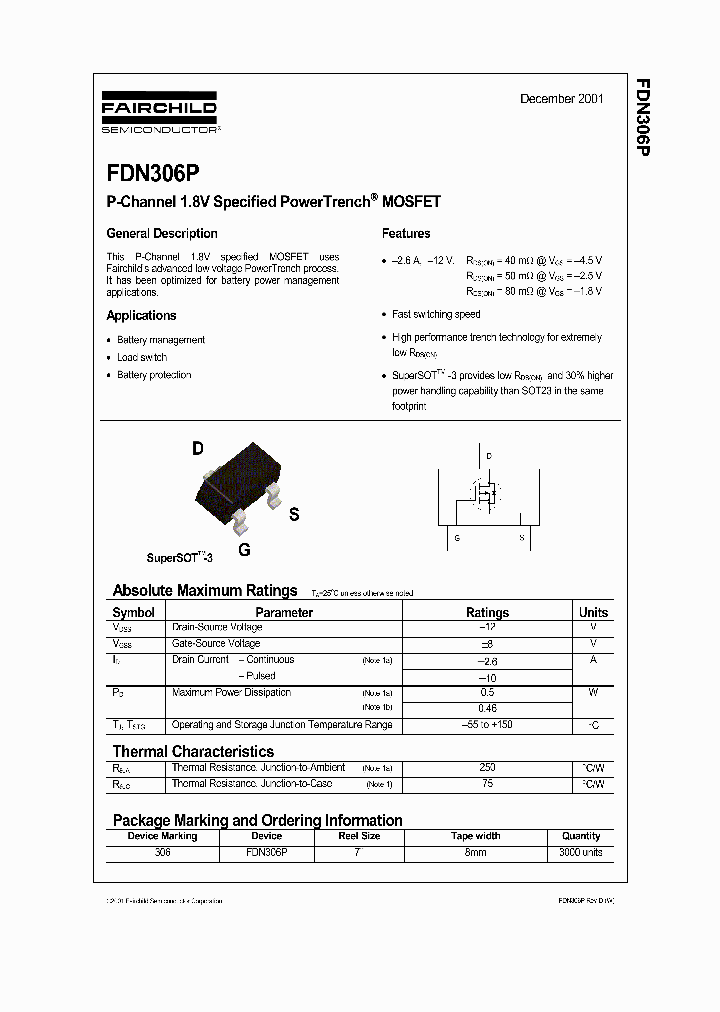 FDN306P_184821.PDF Datasheet Download --- IC-ON-LINE