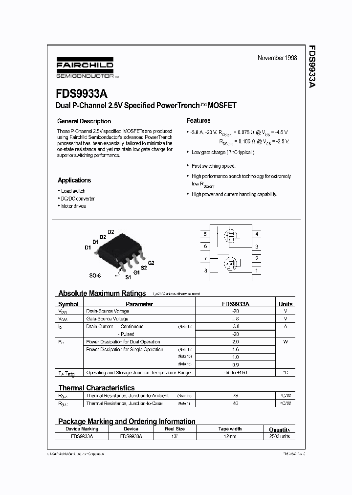 FDS9933A_81645.PDF Datasheet Download --- IC-ON-LINE
