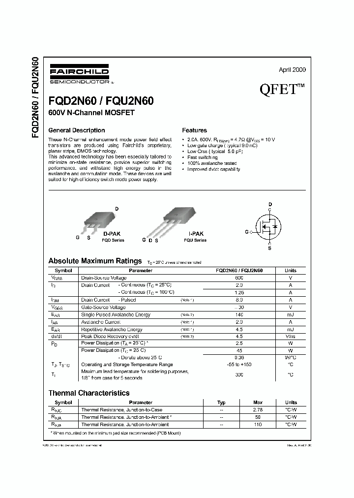 FQD2N60_176497.PDF Datasheet Download --- IC-ON-LINE