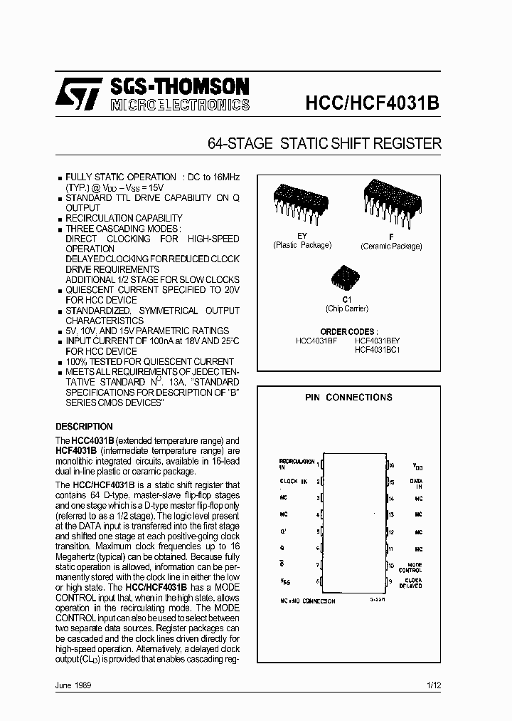 HCF4031_119259.PDF Datasheet Download --- IC-ON-LINE