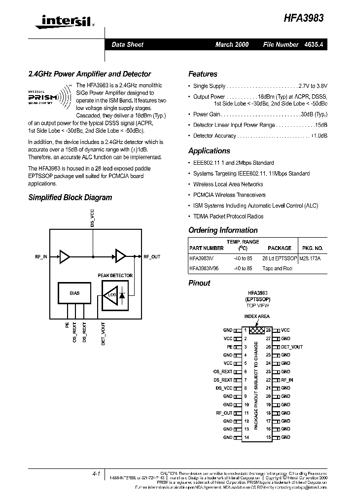 HFA3983_183192.PDF Datasheet Download --- IC-ON-LINE