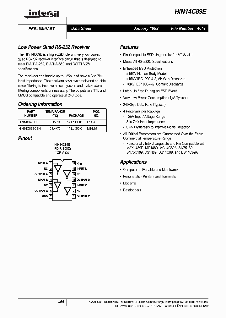 HIN14C89ECBN_143745.PDF Datasheet Download --- IC-ON-LINE