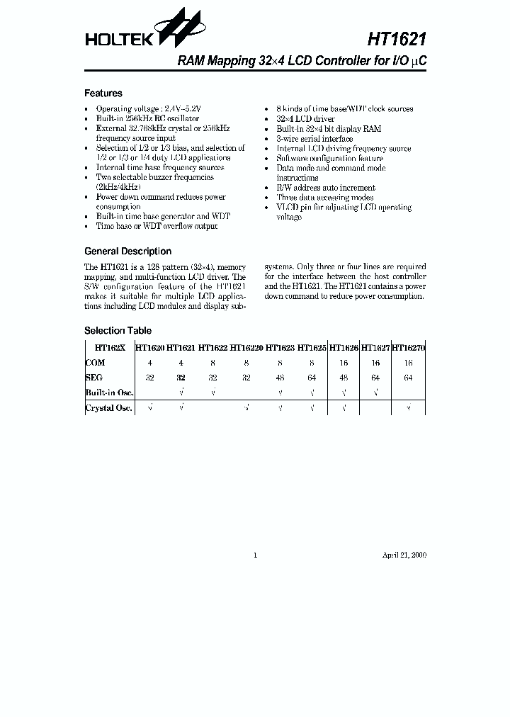 HT1621_110955.PDF Datasheet Download --- IC-ON-LINE