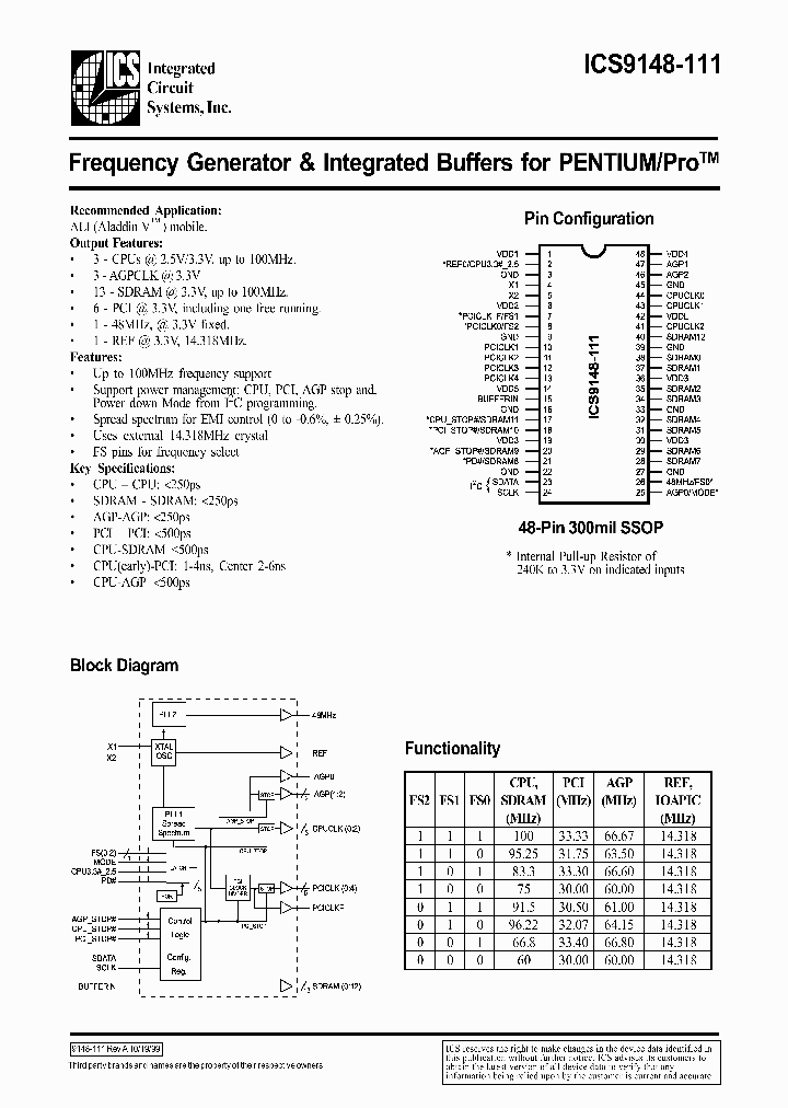 ICS9148-111_90825.PDF Datasheet Download --- IC-ON-LINE