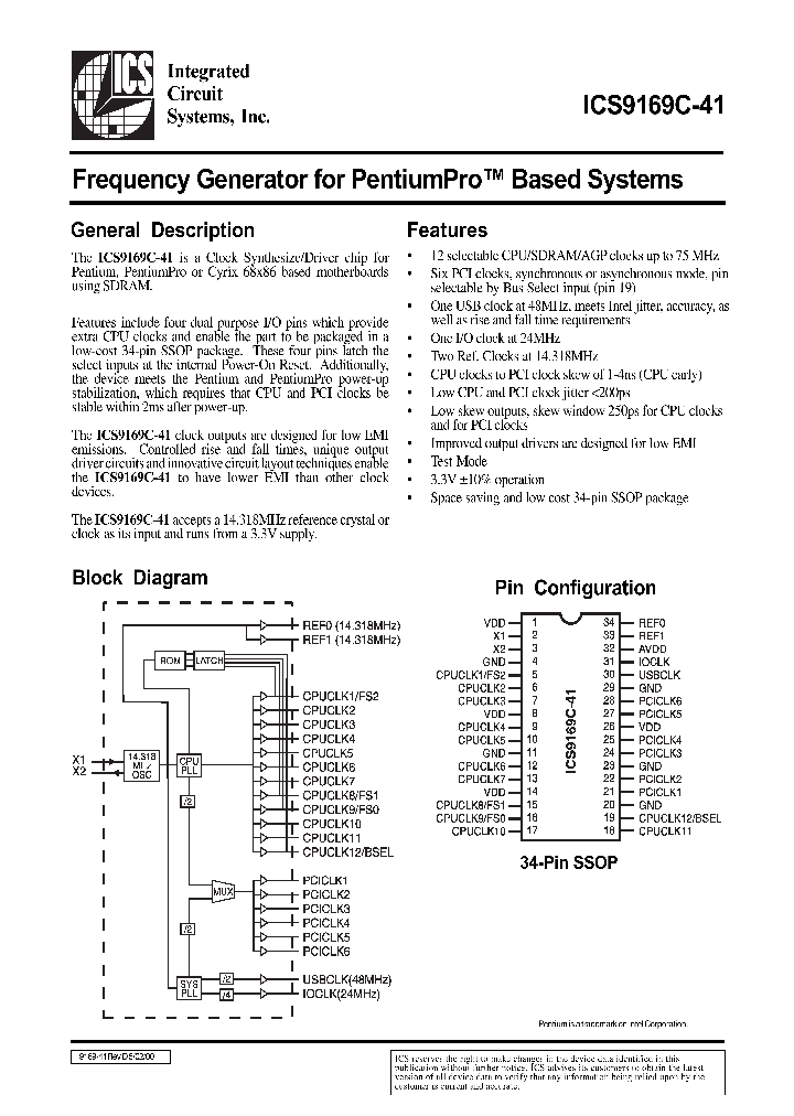 ICS9169C-41_105062.PDF Datasheet Download --- IC-ON-LINE
