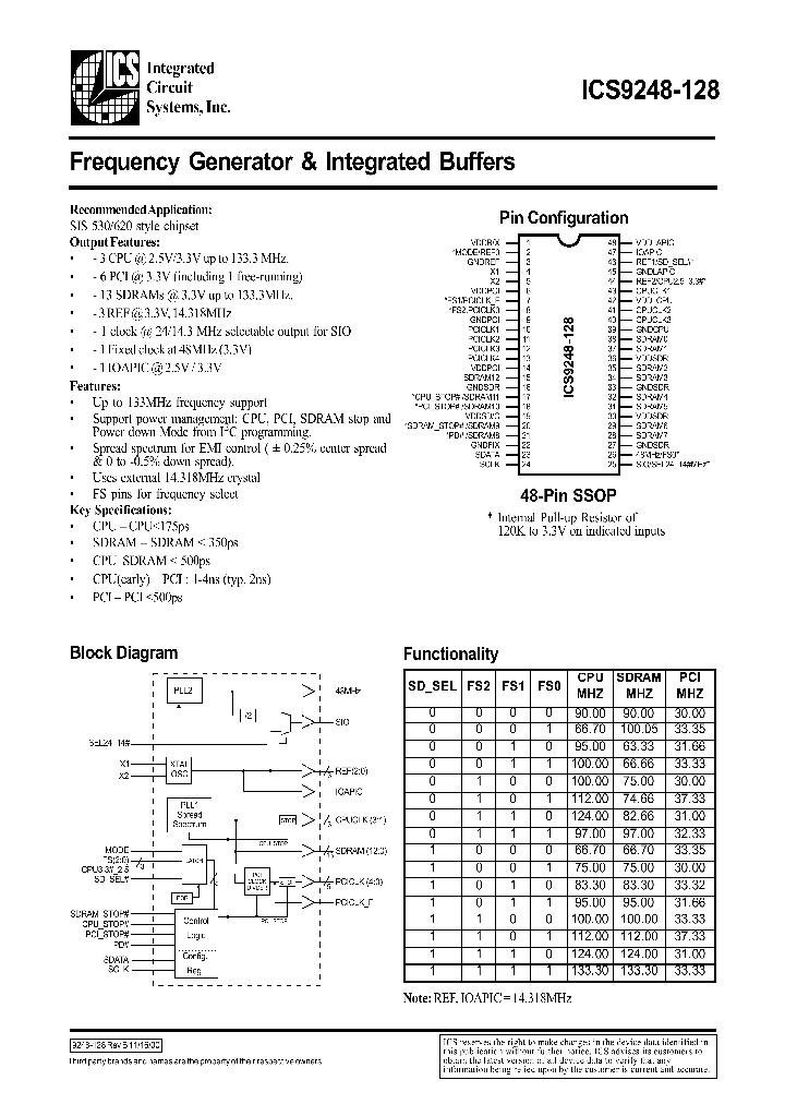 ICS9248-128_26360.PDF Datasheet Download --- IC-ON-LINE