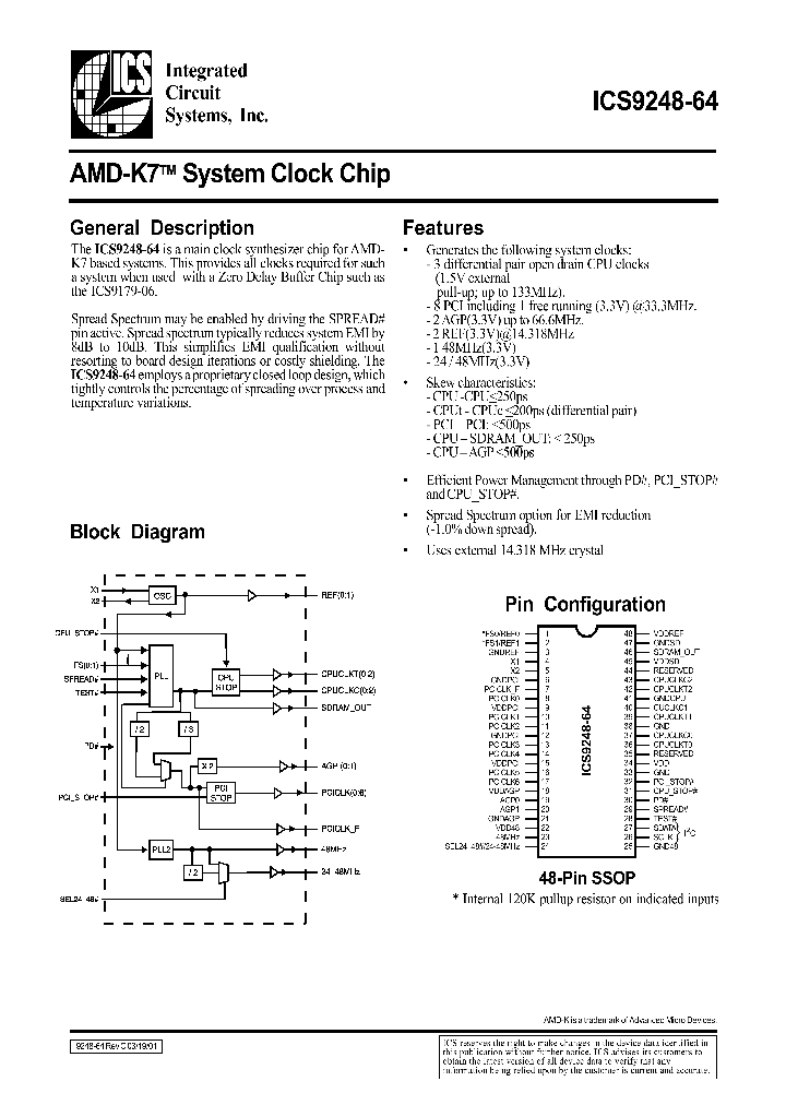 ICS9248-64_26383.PDF Datasheet Download --- IC-ON-LINE