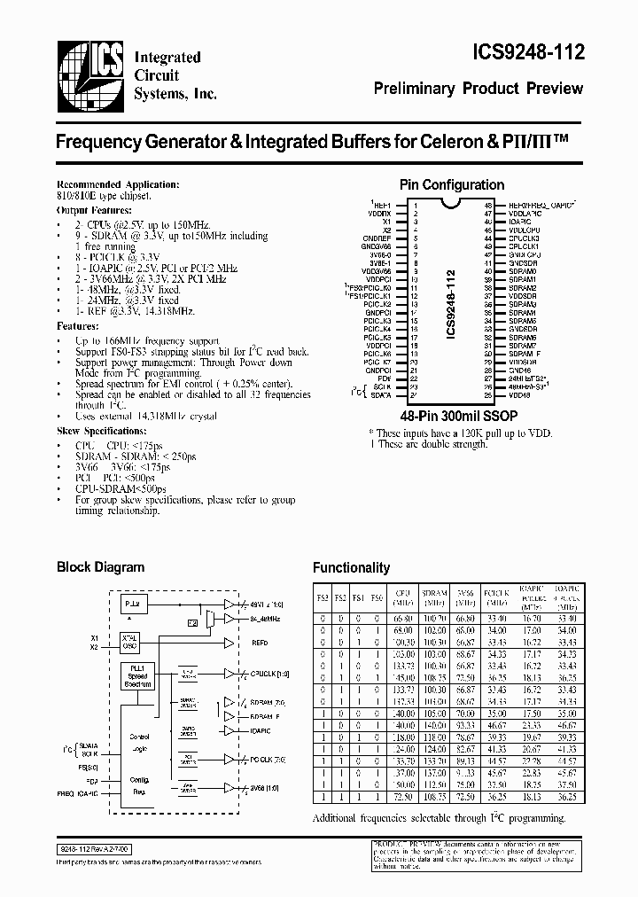ICS9248-112_26356.PDF Datasheet Download --- IC-ON-LINE