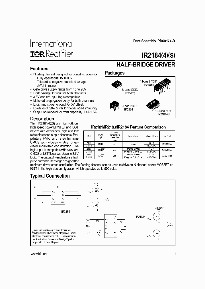 IR2184_26700.PDF Datasheet Download --- IC-ON-LINE
