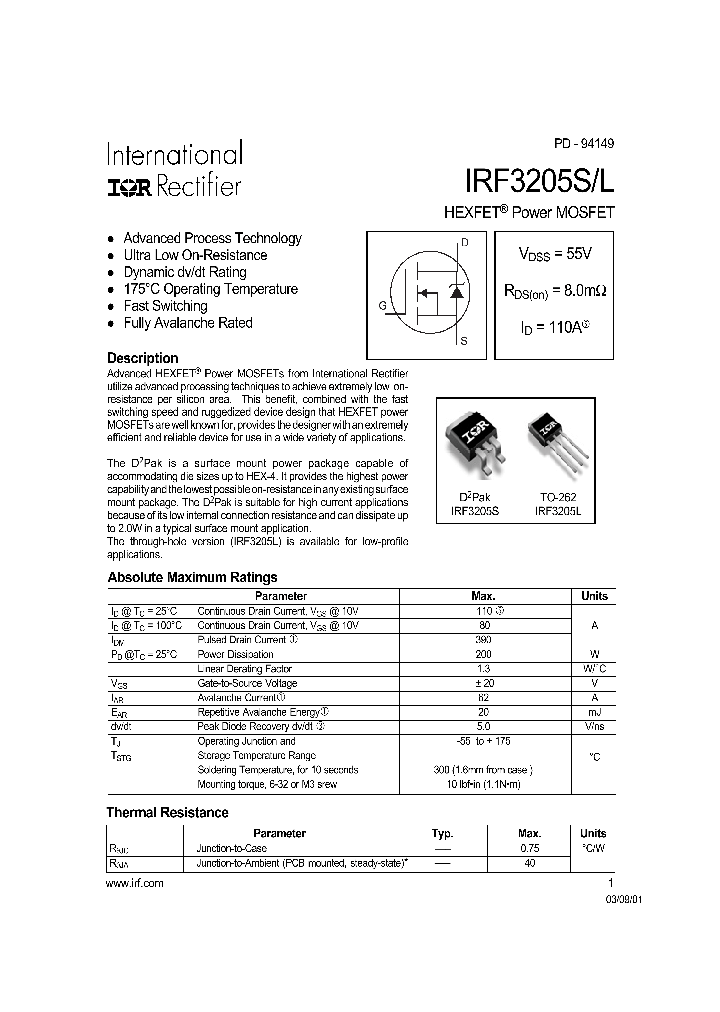 IRF3205L_5818.PDF Datasheet Download --- IC-ON-LINE