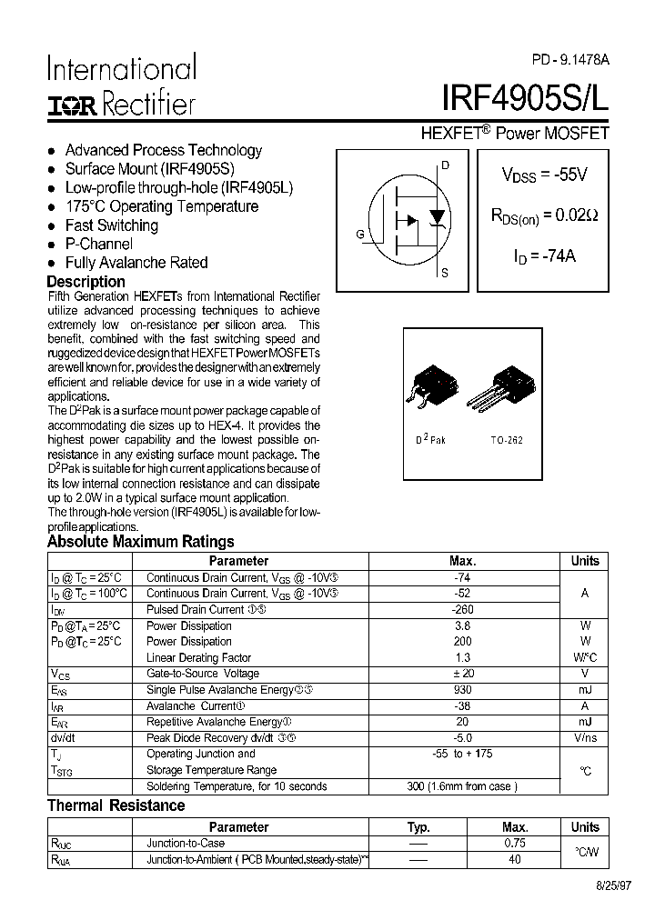 IRF4905L_5899.PDF Datasheet Download --- IC-ON-LINE